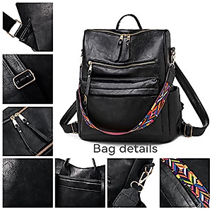 Leather Backpack Purse for Women Large Designer Travel Ladies Satchel Handbag Convertible College Daypack Shoulder Bags (2-black)