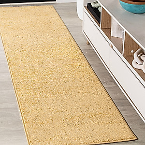 JONATHAN Y SEU100B-212 Haze Solid Low-Pile Indoor Runner Rug, Coastal, Bohemian, Minimalist, Classic, Casual for Bedroom,Kitchen,Living Room,Non Shedding,Easy-Washing, Yellow, 2 X 12