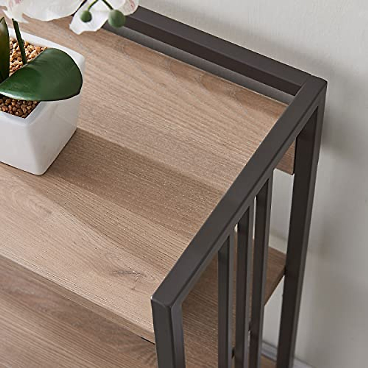 Leick Home 70008-WOGM Mixed Metal and Wood Slatted Bookshelf, White Oak/Gunmetal Gray