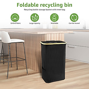 Recycling Bin for Kitchen, Large 29 Gallon 110L Recycle Bin with Lid Removeable Reusable Inner Bag, Collecting Glass Paper Plastic Metal Empty Bottles, Recycling Bin Zip-Top Can,Kitchen Recycling Bin