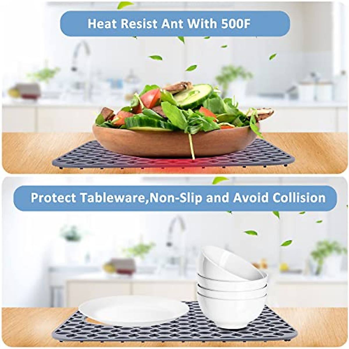 NCUUBR Silicone Sink Mats for Bottom of Kitchen Sink, 2 PCS Sink Mat and Protectors for Stainless Steel Sink, 13.58 ''x 11.6 '' Rear Drain Non-slip Sink Protectors