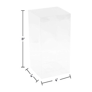 Clear PET Plastic Storage Boxes (8 Pack) 4"x4"x8" - Transparent Gift Boxes, Empty Containers Packing Box for Party Favors Ideal for Cookies, Ornament, Gifts, Wedding, Birthday and Parties