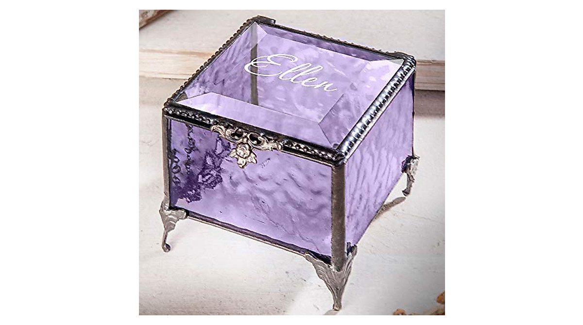 Personalized Purple Glass Jewelry Box - Handcrafted Gift for Her