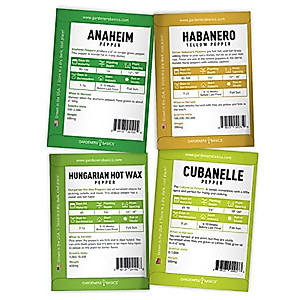 Pepper Seeds for Planting 8 Varieties Pack, Jalapeno, Habanero, Bell Pepper, Cayenne, Hungarian Hot Wax, Anaheim, Serrano, Cubanelle Heirloom Seeds for Planting in Garden Non GMO Gardeners Basics