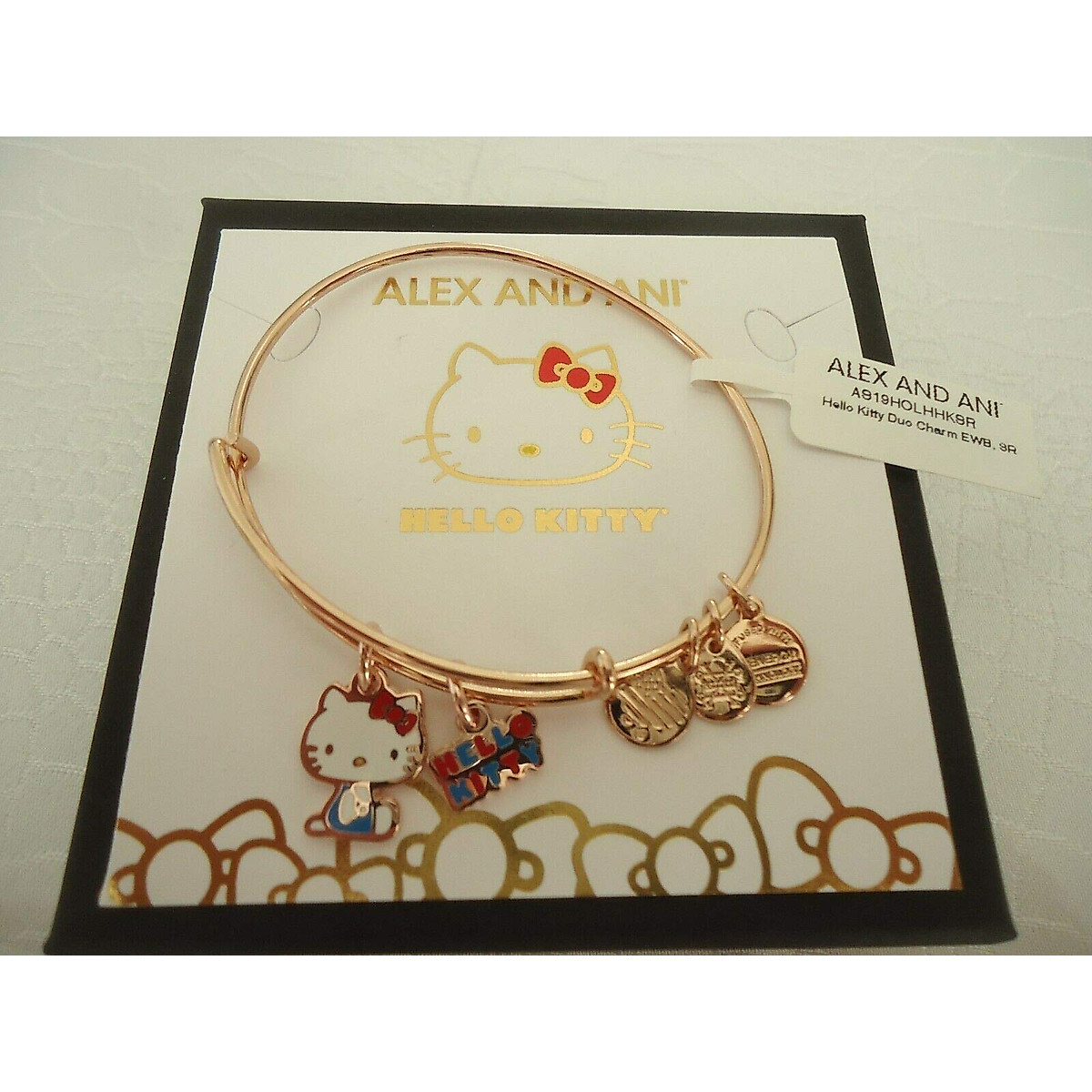 Alex and Ani Hello Kitty Duo Charm Bangle Bracelet Shiny Rose Gold One Size