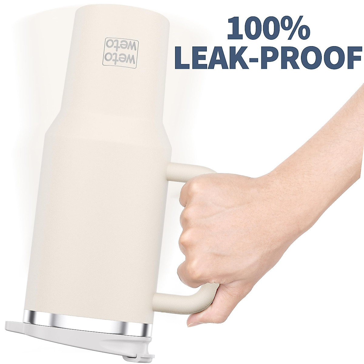 WETOWETO 40oz Tumbler with Handle | Insulated Stainless Steel Travel Mug | 34Hrs Cold & 10Hrs Hot Retention | 100% Leakproof Lid & Straw | Dishwasher Safe + Car Cup Holder Fit (Cream Color)