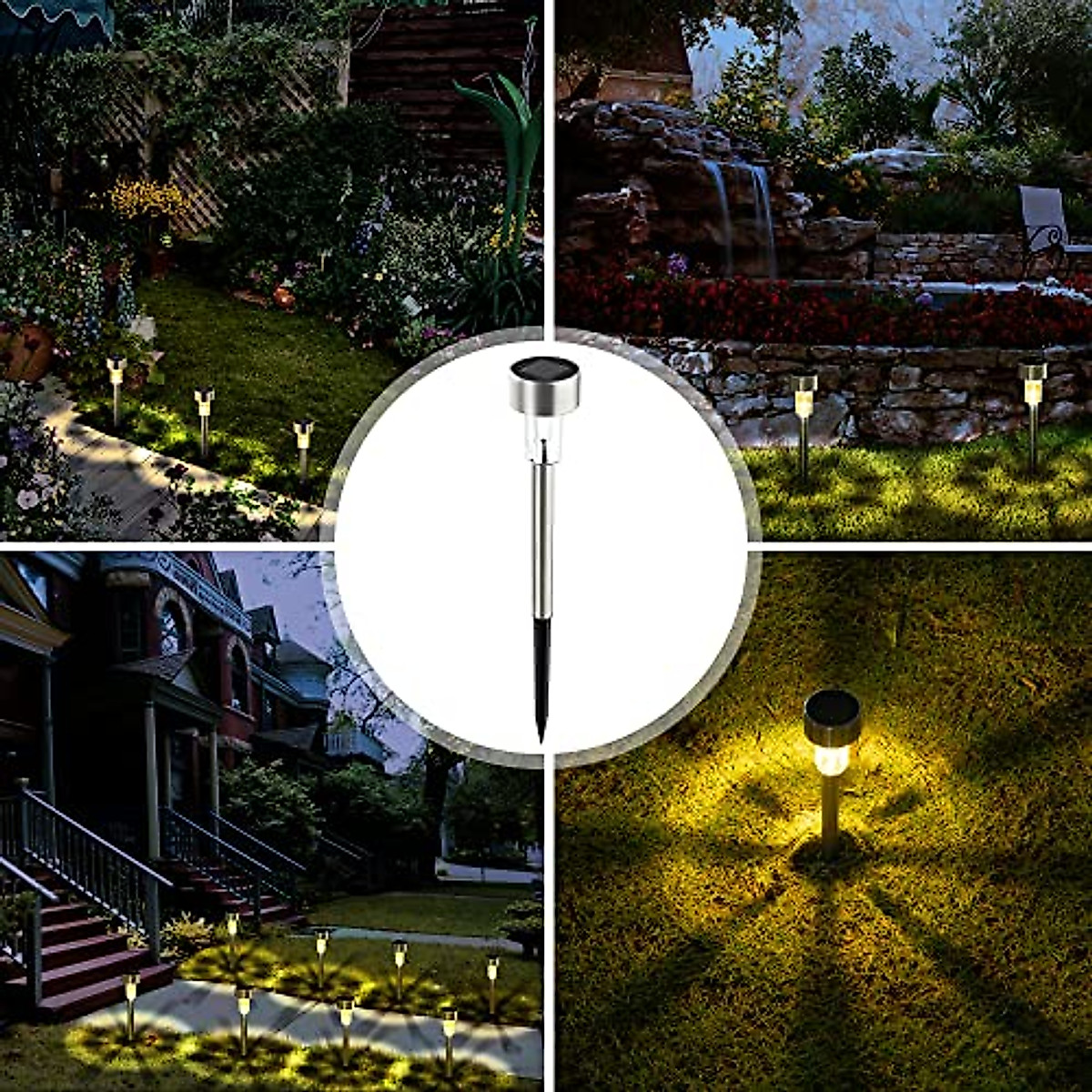 SOLPEX 12 Pack Solar Outdoor Lights Pathway, Stainless Steel Solar Lights Outdoor Waterproof,LED Landscape Lighting Solar Walkway Lights for Landscape/Patio/Lawn/Yard/Driveway-Warm White