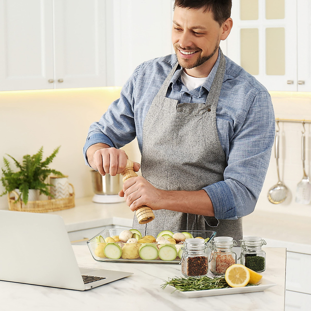 Oak & Steel 12 Pack 3.4oz Small Airtight Glass Spice Jars with Lids & Clip Top, 24 Labels & Chalk Pen - Square Bottles, Herb Jars, Mason Jars, Seasoning Containers