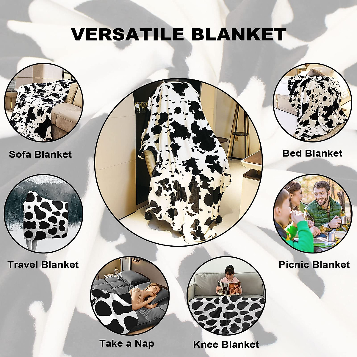 Cow Print Blanket Soft Fleece Flannel Lightweight Cozy Baby Blankets Warm Black and White Cow Throw Blanket Baby Seat Couch Bed Cow Bedding Baby Boys Girls Toddler Infant Newborn 40x50 inch