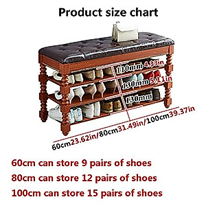 ALDEPO Shoe Cabinet 2/3 Layer Shoe Stool Shoe Bench in Entrance Hallway Shoe Rack Solid Wood Storage Cabinet with PU Seat Cushion Living Room Hotel Bedroom Wardrobe Retro Style Easy to Use