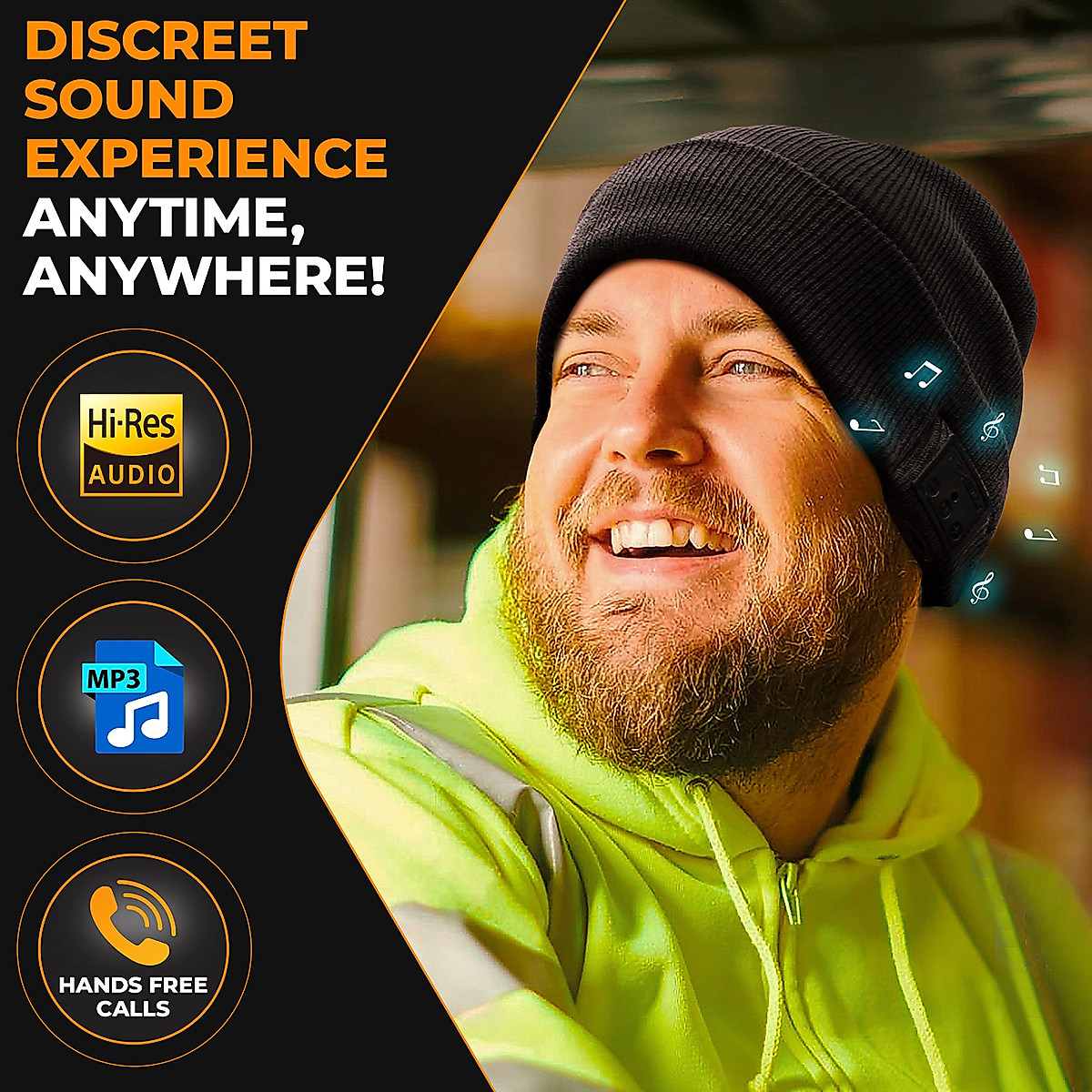 Foxelli Bluetooth Beanie – Wireless Beanie Hat with Headphones for Men & Women Black