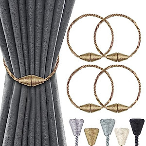 Groleca 4 Pack Magnetic Curtain Tiebacks Curtain Holdbacks Curtain Ties Curtain Pull Backs Modern Rope Tiebacks Drapery Holdbacks Tie Backs for Curtains (Gold,Cone-4 PCS)