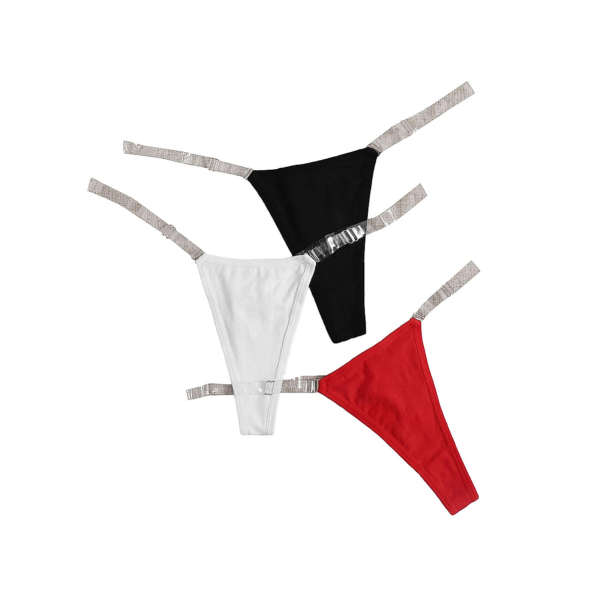 Verdusa Women's 3 Pack Clear Strap Thong Panties Invisible G String Black Red White M