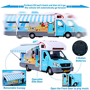 BUNICORN RV Camper Vehicle Playset Camping Toy Set Beach Recreational Vehicle Large Pull Back Car Pretending Toys Alloy Car Chair Table Toys