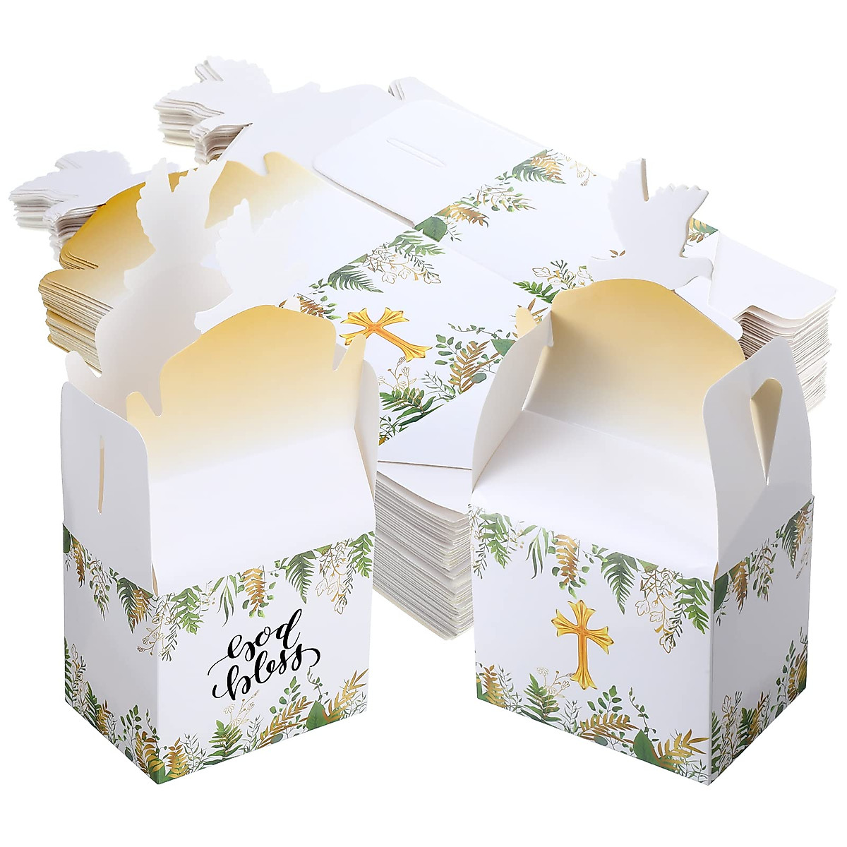 48 Pieces Religious Party Goodie Gable Boxes First Communion Gifts Treat Boxes God Bless Candy Boxes Religious Favor Boxes for Christening Gifts for Girls and Boys Baptism, First Communion, Easter