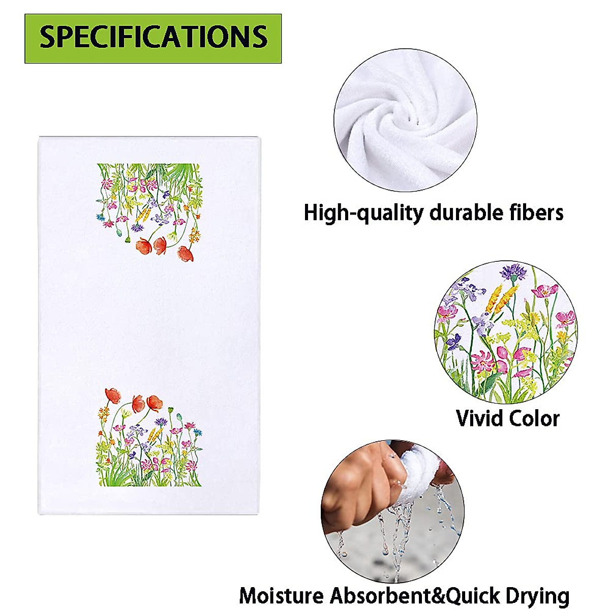 Watercolor Wild Flower Kitchen Dish Towel 18 x 28 Inch, Seasonal Spring Summer Floral Tea Towels Dish Cloth for Cooking Baking Housewarming Gift Set of 2