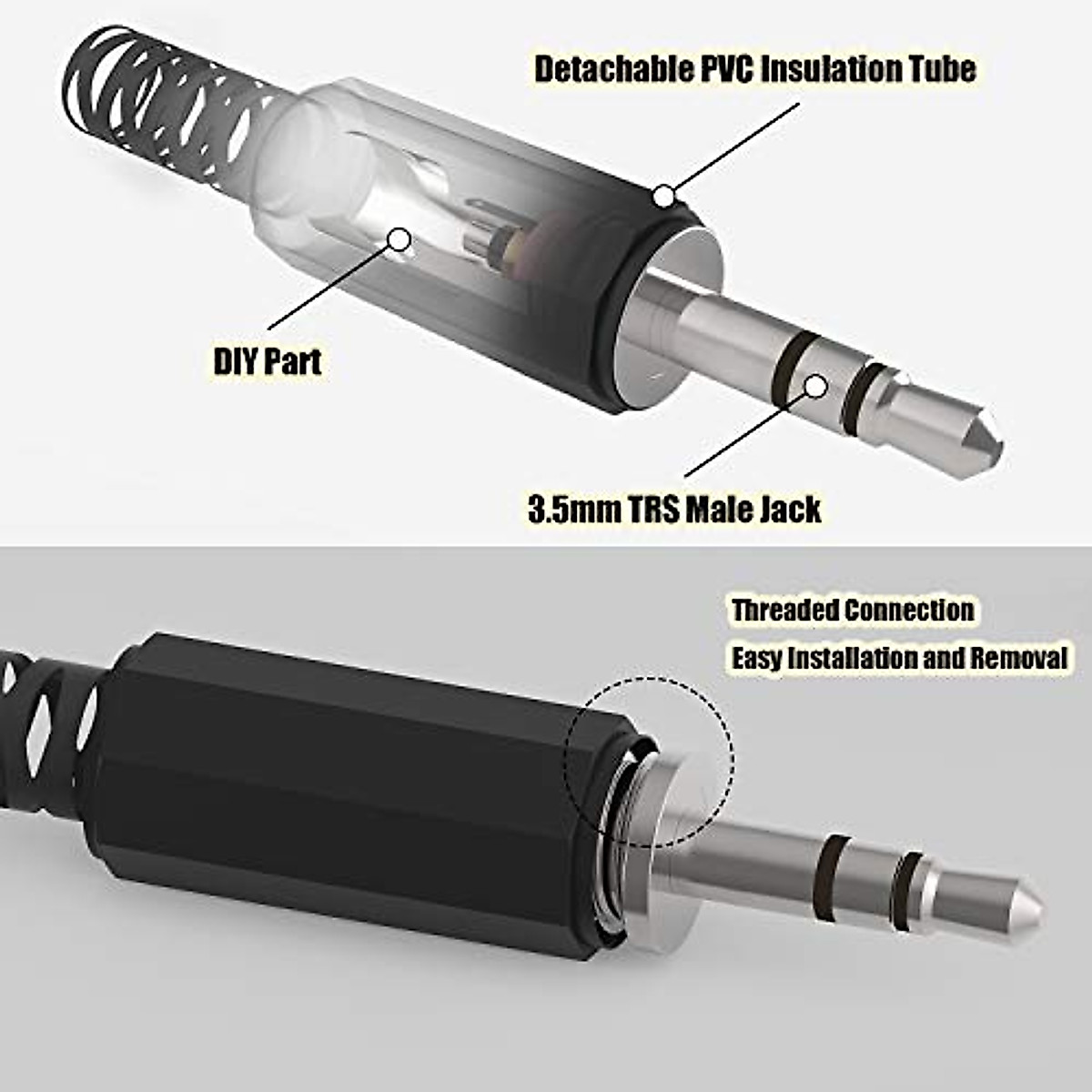 Ancable Replacement 10-Pack TRS Male Plug 3 Pole 1/8" 3.5mm Solder Type DIY Audio Cable Connector for Repair Headphones Headset