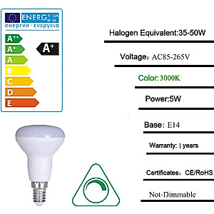 Edearkar R50 LED Light Bulbs 5W (45W Incandescent Bulb) 3000K R50 Long Neck LED Bulbs Reflector E14 Base 120 Degree Beam Angle Wide Flood Light for Home, School, Store, Pack of 4