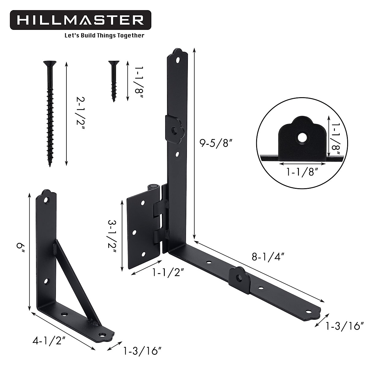 HILLMASTER Anti Sag Gate Frame Kit Gate Corner Brace Bracket Heavy Duty Adjustable Gate Hardware with Gate Latch for Wooden Fences,Driveway Gates,Shed Doors,Corral Gates,Wood Windows