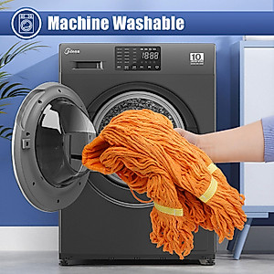 Looped-End String Wet Mop, Heavy Duty Commercial Industrial Dust Mop with 45 inch Stainless Steel Pole, 2 Replacement Floor Mop Heads for Floor, Hardwood, Laminate, Tiles Cleaning (Blue&Orange)