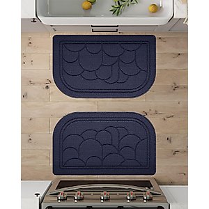 DEXI 2 Pack Kitchen Rugs Mats, Low Profile Inddoor Door Mat, Machine Washable Kitchen Rugs Set, 20"x32"+20"x32", Navy