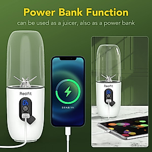 Portable Blender, Realfit 17 Oz Personal Small Blender Bottle with 4800mAh for Shakes and Smoothies, USB Rechargeable Mini Blender for Kitchen and Travel