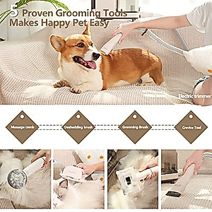 Bunfly Pet Clipper Grooming Kit & Vacuum Suction 99% Pet Hair, 7 Pet Grooming Tools, 3L Large Capacity Easy Clean Dust Cup for Pet Hair, Home Cleaning（Brown）