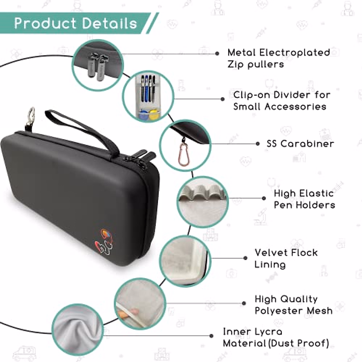 Stethoscope Case with Accessories – Essential School Supplies for Nurses, Medical Assistants – Includes Pen Light, Trauma Shears, Percussion Hammer, Steth ID Tag, Tape Measure, Multicolor Pen (Black)