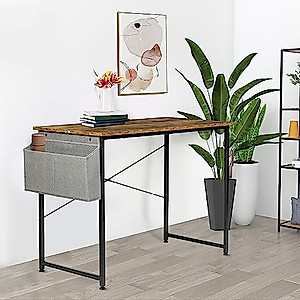 HealSmart Computer Office Desk 40 Inch Writing Small Space Study Table Modern Simple Style Worktable with Storage Bag for Home, Bedroom, Brown