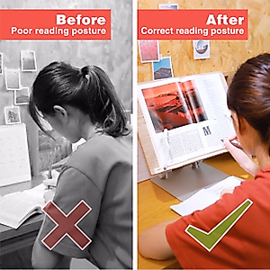 aSparkLiving Wooden Desktop Reading Writing Book Stand, Aluminum Base, Height and Angle Adjustable for Holding Cookbook, Recipe, Small Large Thick Heavy Books