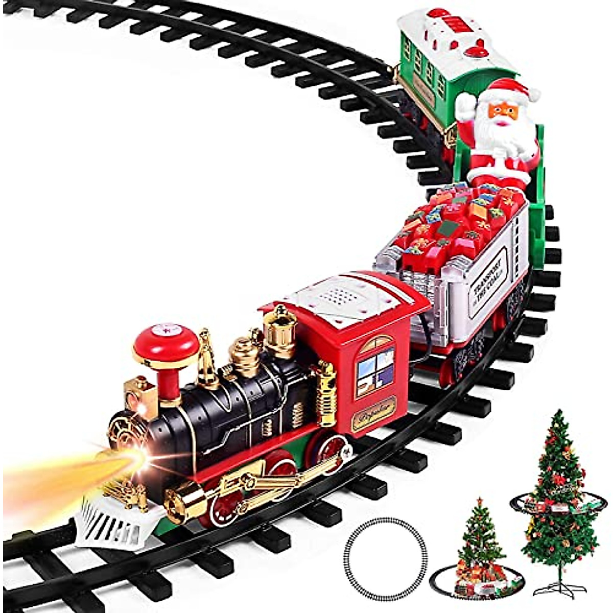 AOKESI Electric Train Set for Kids, Battery-Powered Train Toys with Light, Railway Kits w/Steam Locomotive Engine, Cargo Cars & Tracks, Classic Toy Train Set Gifts for 3 4 5 6 Years Old Boys Girls