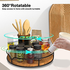 Lazy Susan Turntable Organizer for Cabinet Pantry Kitchen Countertop Refrigerator Cupboard, Pine Wood, 9", Carbonized Black