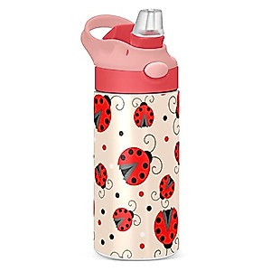 ALAZA Cute Ladybug Polka Dot on Pink Kids Water Bottles with Lids Straw Insulated Stainless Steel Water Bottles Double Walled Leakproof Tumbler Travel Cup for Girls Boys Toddlers 12 oz,Pink