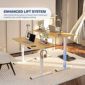 FLEXISPOT Adjustable Desk Quick Assembly Electric Standing Desk with 48 x 24 Inches Whole-Piece Ergonomic Memory Controller Sit Stand Desk(White Frame + 48" Bamboo Texture Desktop)