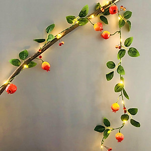 Artificial Fruit Pomegranate String Lights 6.56ft/20LED Rosehips Hanging Vines Plant Garland Foam Berries Light for Home Garden Wedding Party Decor (Z-Pomegranate Light, 1 Pack)