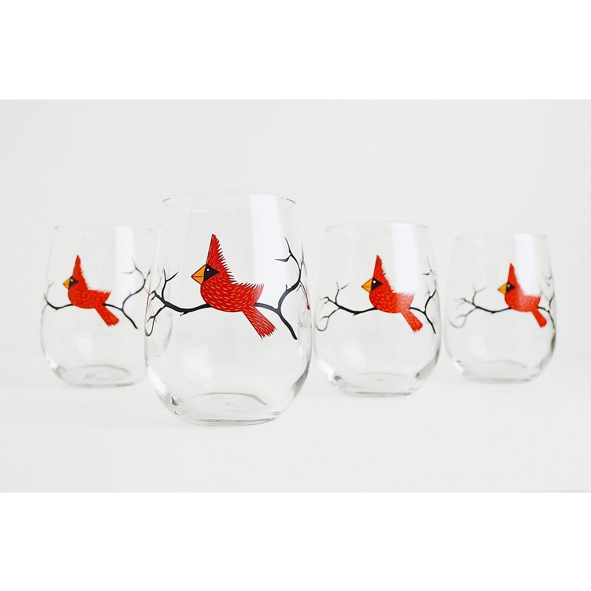 Cardinal Stemless Wine Glassware - Set of 2 Christmas Glasses