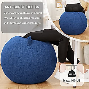 Exercise Ball Chair with Fabric Cover, Pilates Yoga Ball Chair for Home Office Desk, Pregnancy Ball & Balance Ball Seat to Relieve Back Pain, Improve Posture, Birthing Ball for Pregnancy (Blue)