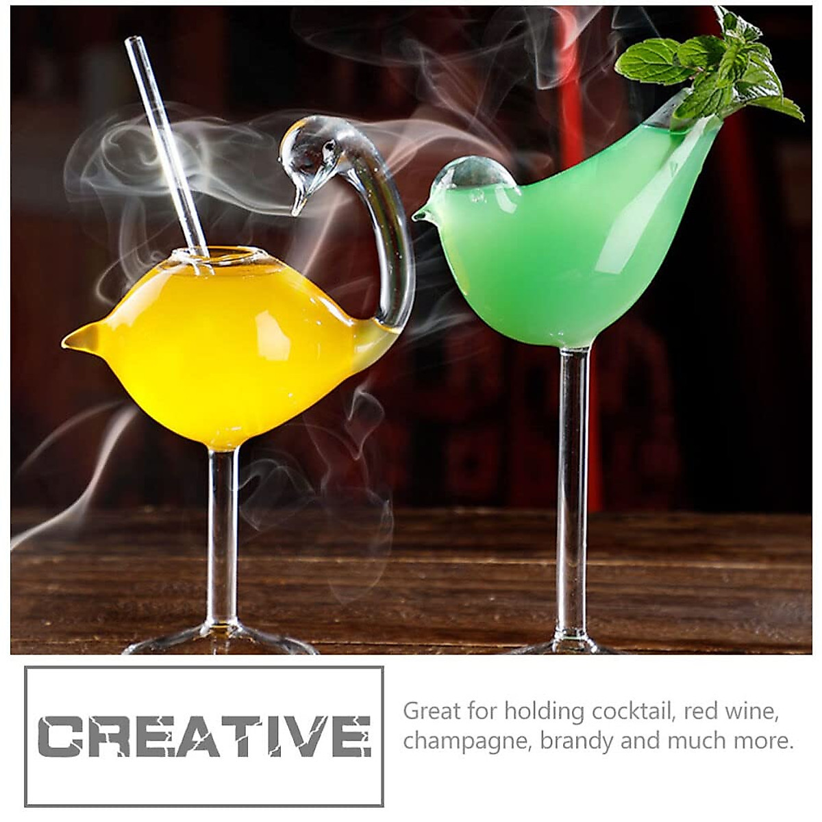 Healvian 4Pcs Bird Cocktail Cup Bird Shaped Glass Goblet Novelty Wine Champagne Goblet Martini Cups Wine Toasting Glasses for Kitchen Bar