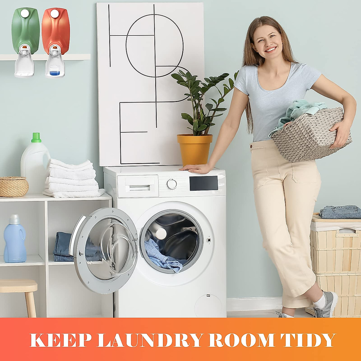 Laundry Detergent Cup Holder 2 Pack, Detergent Drip Catcher Organizer to Keep Room Tidy, Soap Tray Dispenser Laundry Detergent Gadget Fit for Most Softener Liquid Economic Sized Bottles No More Leaks