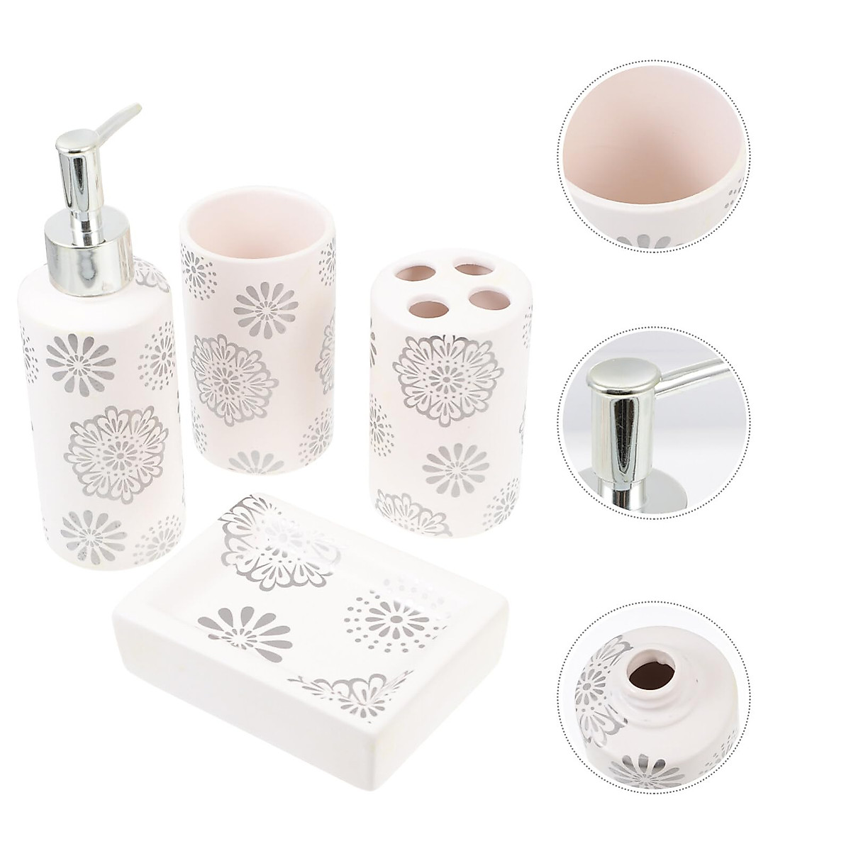 COHEALI 4 Pcs Toiletry Set Ceramic Soap Dish Bathroom Washing Accessory Ceramic Sanitary Ware Toothbrush Holder White Ceramic Hand Wash Dispenser Soap Dispenser Tumbler Pottery Ceramics