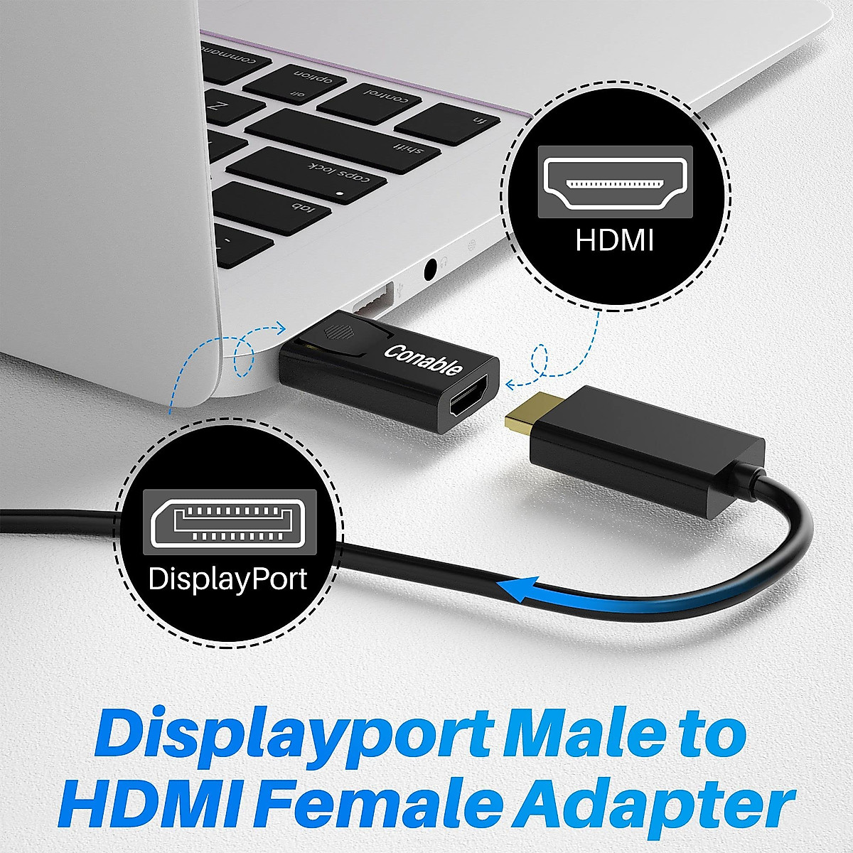 DisplayPort to HDMI Adapter 3 Pack, 4K Uni-Directional Gold Plated DP PC to HDMI Monitor, Male to Female Converter, Compatible with DisplayPort Source Devices