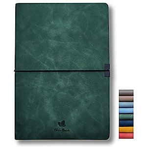 YRL Best Writing Journal Notebook, College Ruled/Lined, A5, 5.8x8.3”, Premium Faux Leather Soft Cover, Fine Thick Paper, Sewn Bound, Inner Pocket, Elastic Closure Wrap, Pen Loop, Lays Flat, Green