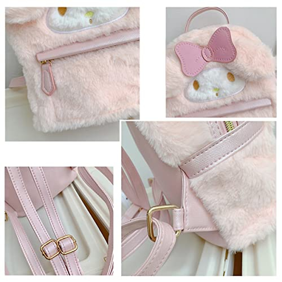 Bliqlriy Cute 3D Plush Cartoon Bag with Brooch Pin, Kawaii Backpack for Girls, mini Anime Accessories Backpack