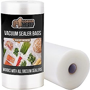 Gorilla Grip Airtight Vacuum Sealer Bags, 2 Pack, 11 IN x 25 FT, 6x Fresher Food, Pack A Meal Saver, Leakproof, Puncture Resistant, Prevents Freezer Burn, for Sous Vide, Microwave and Dishwasher Safe