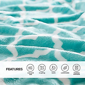 Comfort Spaces Ultra Soft and Cozy Sherpa Reversible Throw Blankets for Couch and Bed, Plush Fleece Cozy Cover with Fuzzy Faux Fur, 50 x 60 in, Aqua Ogee