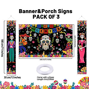 Avezano Day of The Dead Decorations Dia de Los Muertos Banner&Porch Signs Kit for Mexican Dia de Los Muertos Party Decor Day of Dead Hanging Banner Indoor Outdoor Supplies