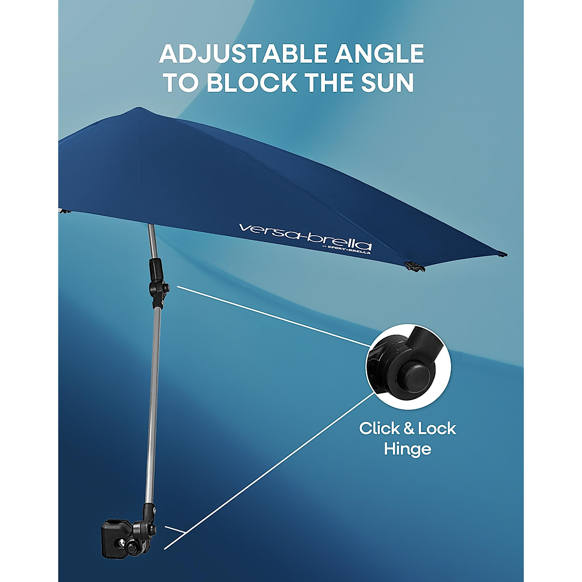 Versa-Brella UPF 50+ Personal Sun Shade - Portable Umbrella for Sports & Outdoors - Secure Clamp, 360-Degree Swivel Adjustable Position for Maximum Sun Protection - Compact with Carry Case