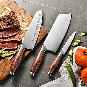 HAOCHUYI 3-Piece Professional Chef Knife Set - Ultra-Sharp Kitchen Knives with Ergonomic Wood Handle, Ideal for Home, Outdoor, Camping, BBQ, and Gifts for Men