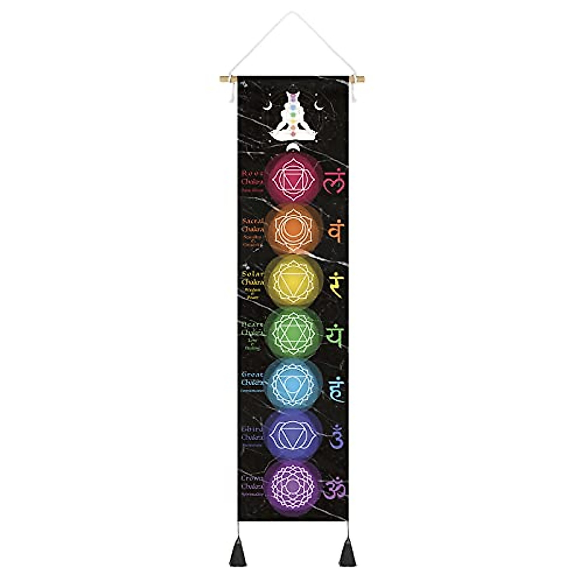 DigiTizerArt Hanging Poster Canvas Wall Art Banner for Meditation 7 Chakras Yoga Painting | Wall Hanging Tapestry Decoration Black and White | 33 x 135 cm (Black)
