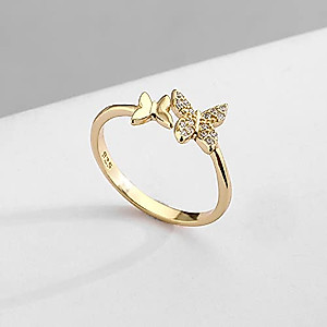 Buyless Fashion Womens Girls Butterfly Ring 14K Gold Plated Adjustable Open Ring Sterling Silver Wedding Band - RNGBTRSG